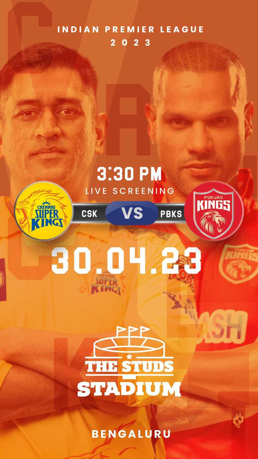 IPL 2023 Live Screening - CSK v PBKS by The Studs - Sports Bar And ...