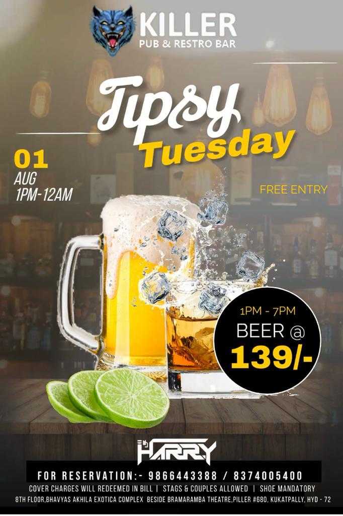 Tipsy Tuesday - ft.DJ Harry by Killer Pub, DJ Night Event Tickets ...